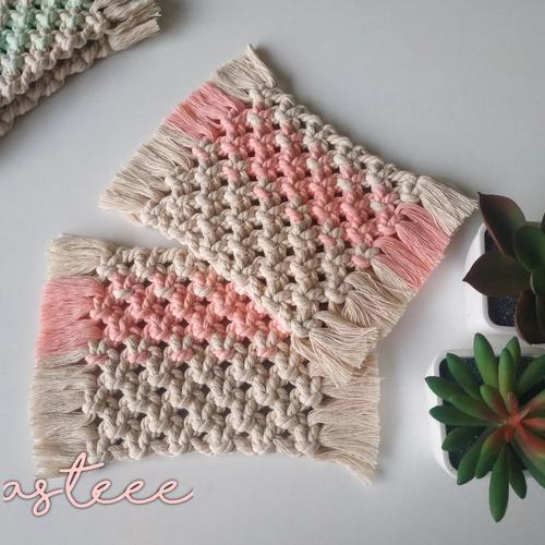 Jual Macrame Coaster Square series - two tone / makrame tatakan gelas ...