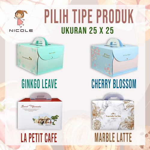 Jual bundling Cake Box Handle 25 x 25 x 17.5 +sticker - ginkgo leave ...