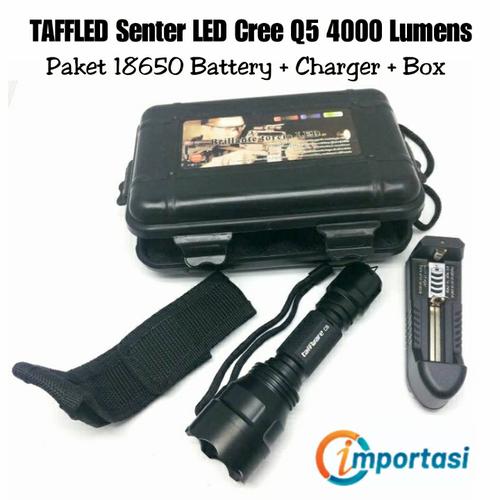 Jual TaffLED Senter LED Cree Q5 4000 Lumens + 18650 Battery + Charger ...