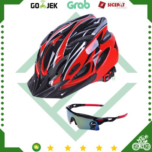 Jual Paket Helm Sepeda dan Kacamata EPS foam PVC shell x10 - Hitam ...