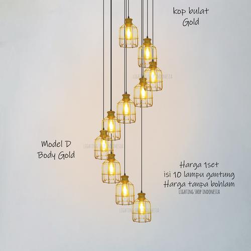 Jual Lampu gantung void Gold 10in1 minimalis kop base bulat 1set 10 in 1 - Model E - Jakarta ...