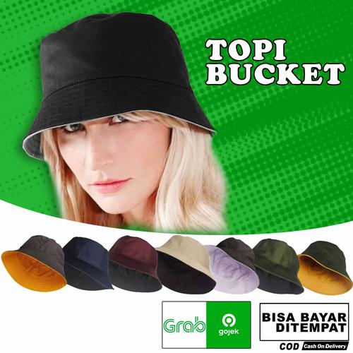 Jual Topi bucket hat bolak bali wanita/ pria warna hitam bahan japan ...