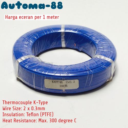 Jual Kabel Thermocouple Type-K wire 2 x 0.3mm Teflon PTFE Biru meteran - per Roll (100m) - Kab ...