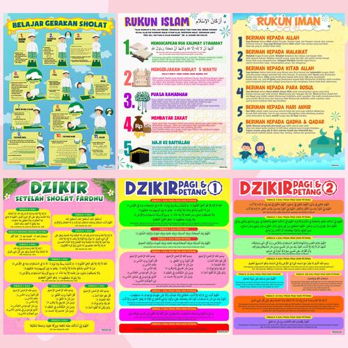 Jual Poster Edukasi Anak Lembaran Gerakan Sholat Rukun Islam Rukun Iman ...