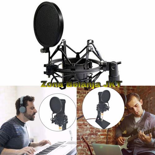 Jual SHOCKMOUNT MIC WITH POP FILTER MINI SHOCKPROOF MICROPHONE ...