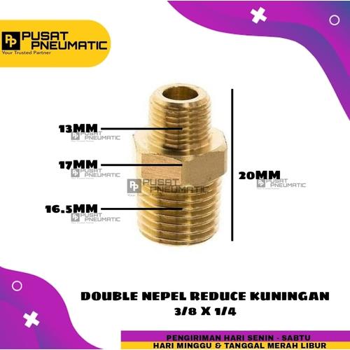 Jual DOUBLE NEPEL REDUCE 3/8" Ke 1/4" drat Male(cowo) Male(cowo) Kuningan - Jakarta Barat ...