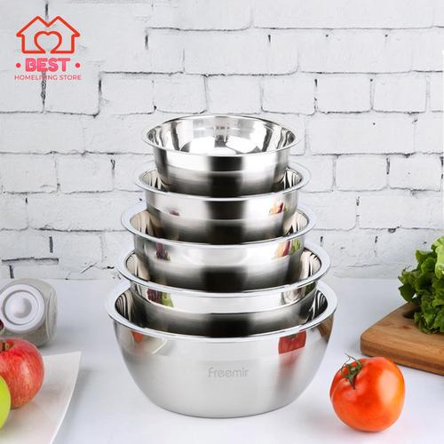 Jual Murah Baskom Mangkok Stainless Set Isi 5 Mixing Bowl Anti Pecah ...
