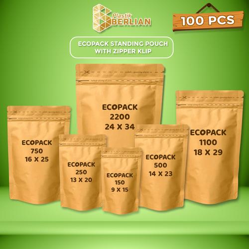 Jual Kemasan Paper Kraft 1100 Gram ECOPACK 18x29 Standing Pouch KERTAS ...