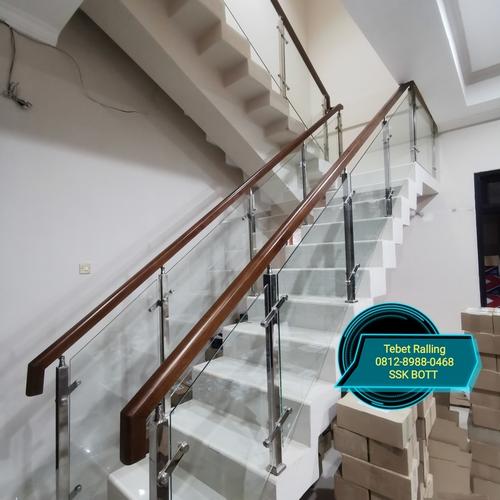 Jual Ralling tangga kaca tempered stainless 304 handrail kayu - Jakarta ...