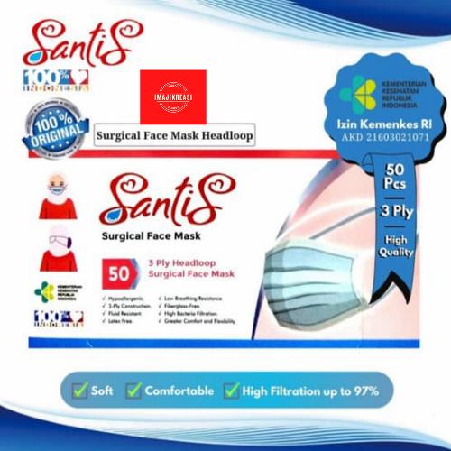 Jual masker medis santis hijab headloop emboss original kemenkes ...