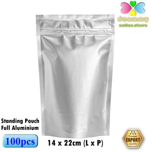 Jual Standing Pouch Full Aluminium Foil Super Silver 14x22 | Kemasan ...