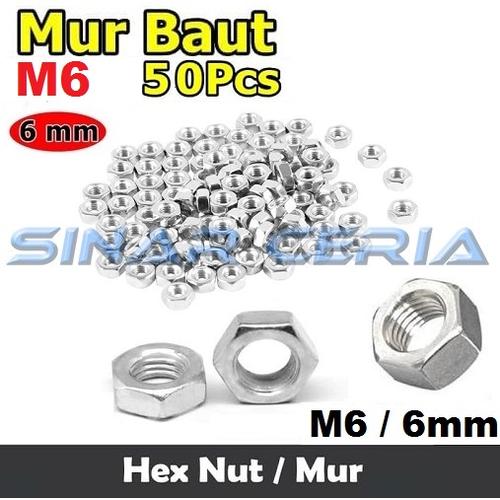 Jual MUR M 6 - MUR BAUT JP M6 6mm Female Thread Hex Galvanis Nut ISI 50 ...