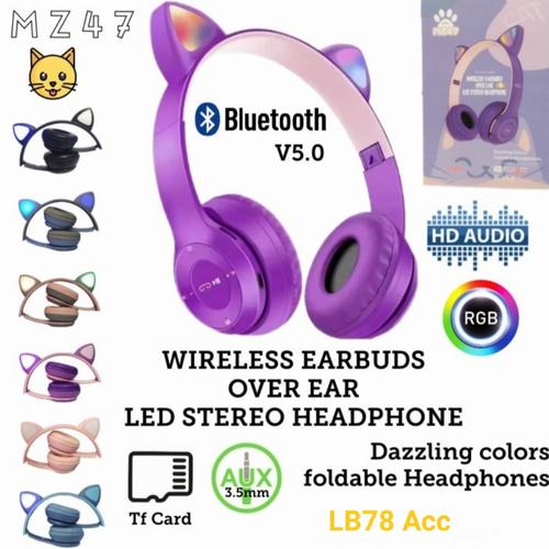 Jual MZ-P47 Wireless/Bluetooth Earbuds Cat Ears LED Stereo Headphone ...
