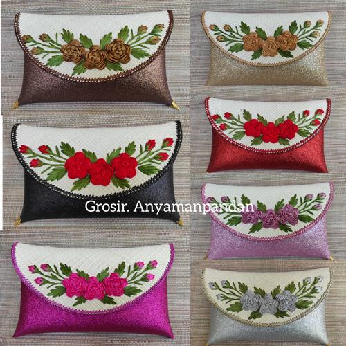 Jual CLUTCH pandan GLITTER BUNGA SULAM dompet pesta dompet anyaman ...