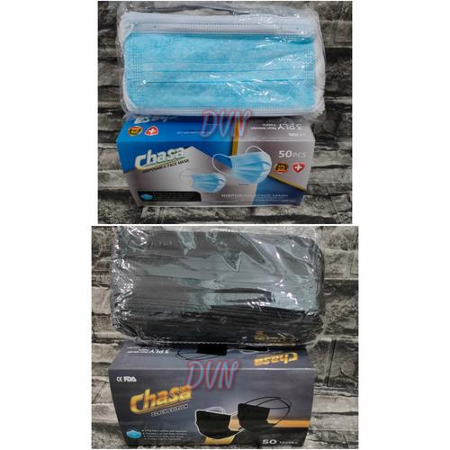 Jual MASKER HITAM 3 PLY EARLOOP CHASA ISI 50 PCS - HITAM POLOS ...