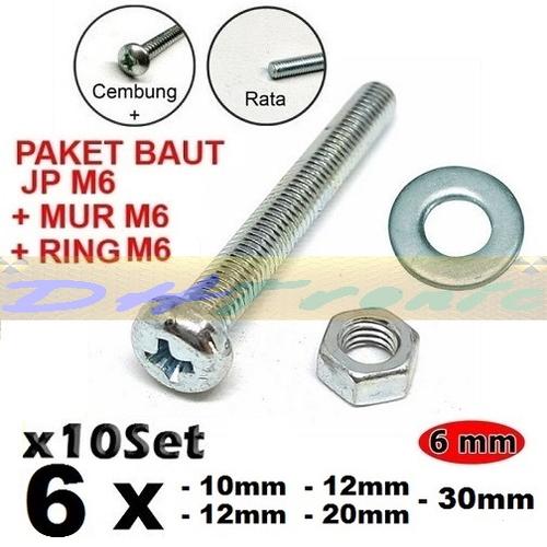 Jual 10 Set Baut Mur Ring M6 6mm ( JP M6 ) Baut Obeng Plus M6 + Mur ...