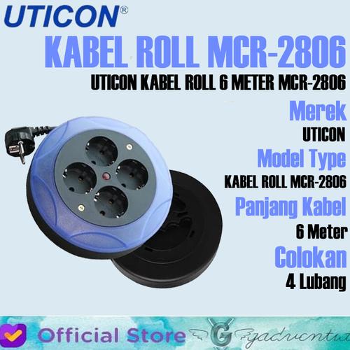 Jual UTICON MCR-2806 CABLE ROLL MINI STOP KONTAK 4 LUBANG KABEL 6 METER ...