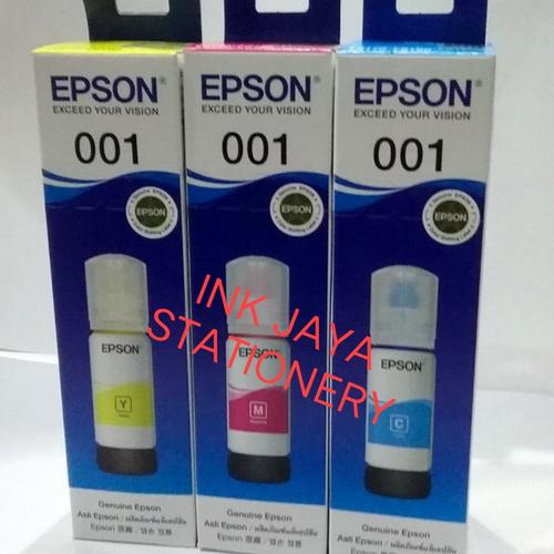 Jual ORIGINAL TINTA EPSON 001 CYAN MAGENTA YELLOW HARGA PER BOTOL ...