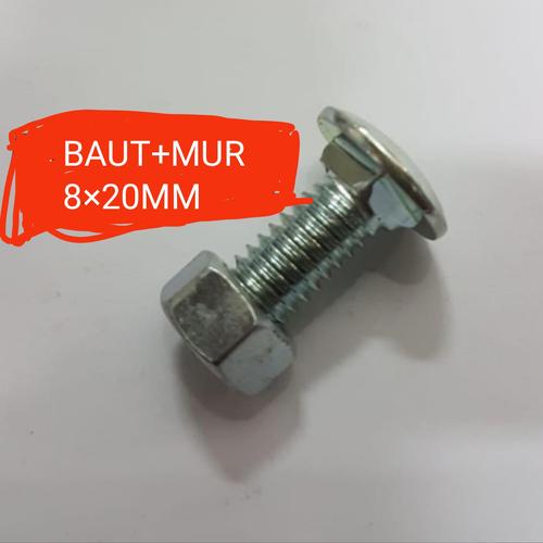 Jual ROUND HEAD BOLT+NUT M8+20mm galvanis baut+mur tray. - Jakarta ...