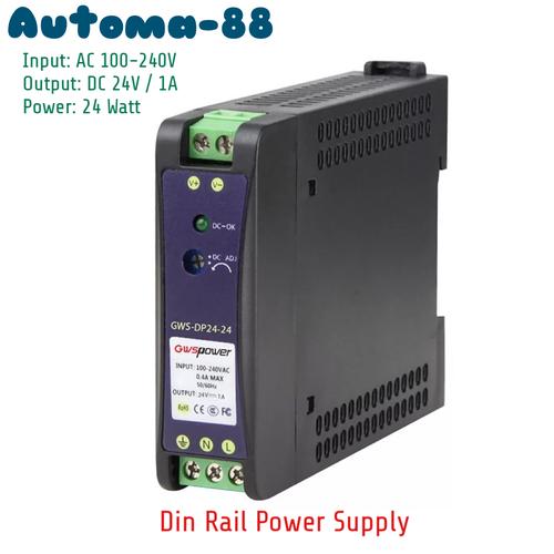 Jual Power Supply 24V DC Din Rail Mount 24W 1A input 220Vac output ...