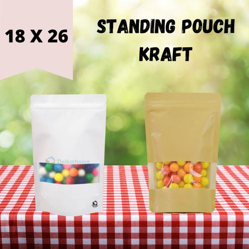 Jual STANDING POUCH WINDOW ZIPLOCK KEMASAN MAKANAN KRAFT PREMIUM 18X26 ...