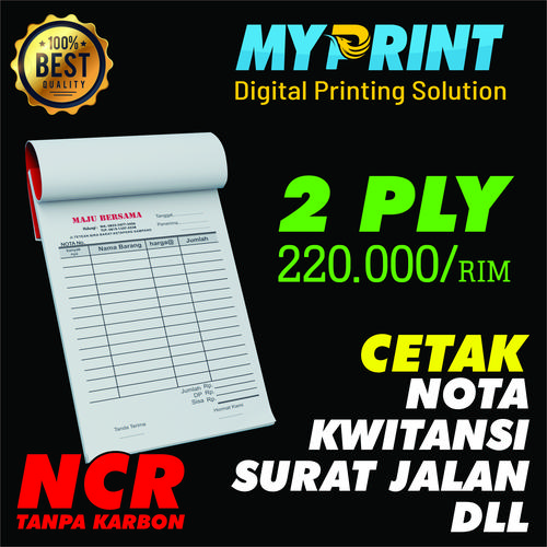Promo Cetak Nota / Kwitansi 2 Ply NCR (Tanpa Karbon) - 1 warna ...
