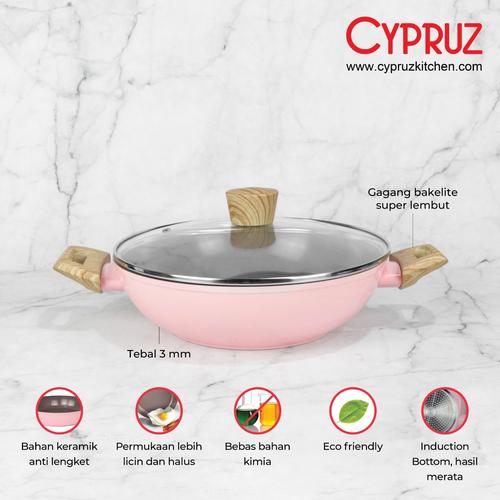 Jual Wok Pan + Lid Pink Ceramic Coating Series Cypruz - 28 cm KI-0873 ...