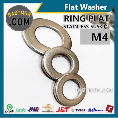 Jual RING PLAT FLAT WASHER STAINLESS SS304 M4 ISI 10PCS - Kab. Bekasi ...