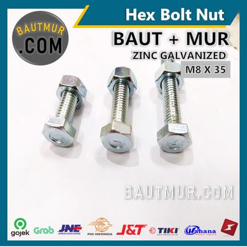 Jual HEX BOLT NUT BAUT MUR PUTIH M8X35 ISI 10PCS - Kab. Bekasi - BAUT ...