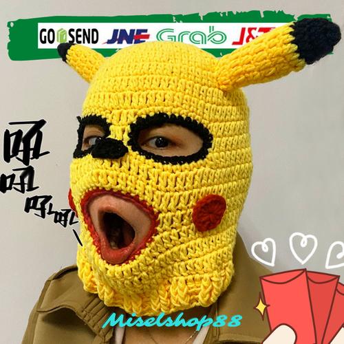Jual topi topeng kupluk masker rajut pikachu pokemon mask halloween ...