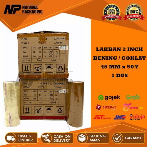 Promo LAKBAN BENING & COKLAT 2 INCH - 45 MM X 50 YARD FULL 1 DUS ...