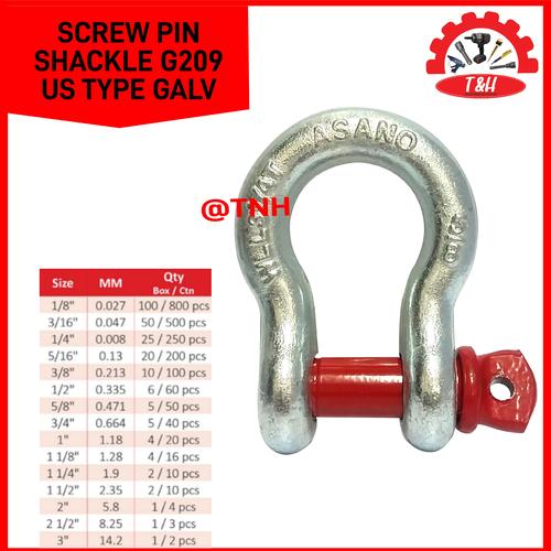 Jual Screw Pin Shackle 1/2"-2T ASANO G209 / Shackle Screw Pin 2Ton ...