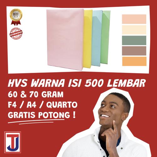 Jual KERTAS HVS WARNA ISI 500 LEMBAR 70 GRAM /60 GRAM FOLIO F4/A4 ...