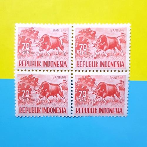 Jual Prangko INDONESIA 1956. Seri FAUNA. BANTENG 70 sen, blok-4 ...