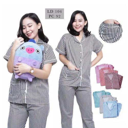 Jual Baju Tidur Wanita / Piyama Wanita Motif Salur Lengan Pendek / SSS ...