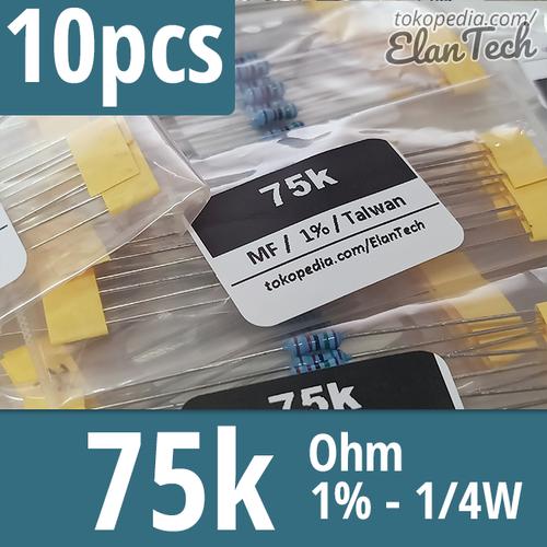 Jual Resistor 75k Taiwan 10pcs 1/4W 1% 75 Kilo Ohm 0.25W ElanTech ...
