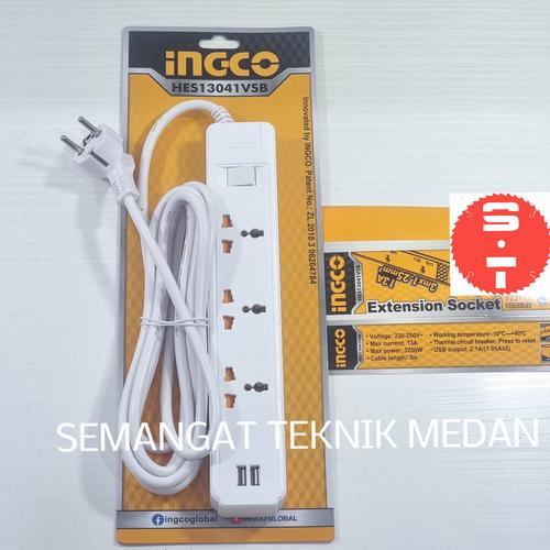 Jual 3M COLOKAN KABEL LISTRIK 3 LUBANG STOP KONTAK 2 USB INGCO ...