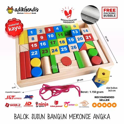 Jual balok susun bangun meronce angka & huruf - mainan edukasi anak ...