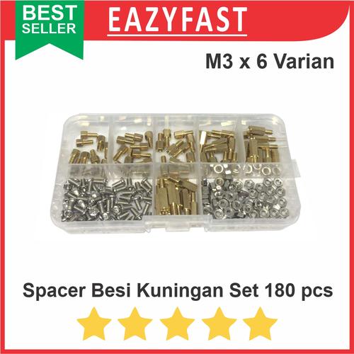 Jual Spacer PCB Besi Kuningan M3 Set 180 Pcs Kaki Metal Mur Baut 3mm 4 ...