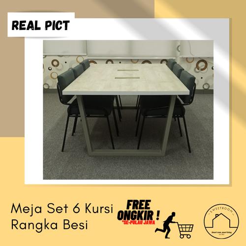 Jual Meja Set 6 Kursi Rangka Besi - Meja diskusi - Meja perpustakaan ...