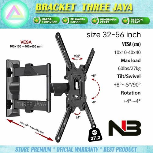 Jual BRACKET TV 55 50 49 43 40 INCH SWIVEL 4 ARAH PREMIUM MODEL - Kota ...