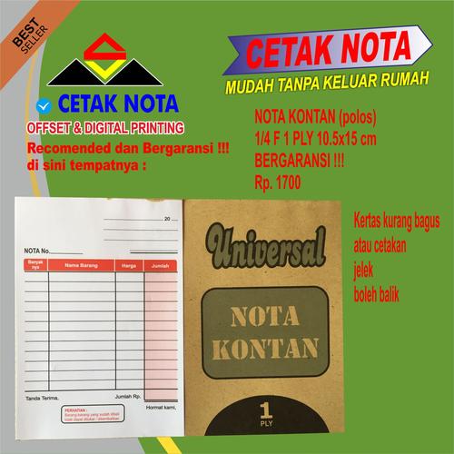 Jual nota kontan 1 ply - Jakarta Barat - CETAK NOTA | Tokopedia