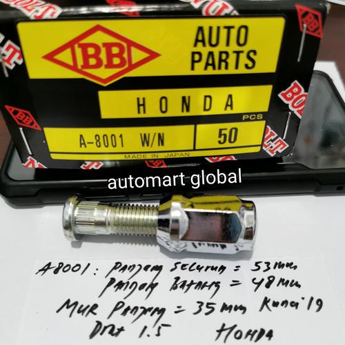 Jual Baut roda honda jazz crv hrv mobilio asli japan panjang 53mm - mur ...