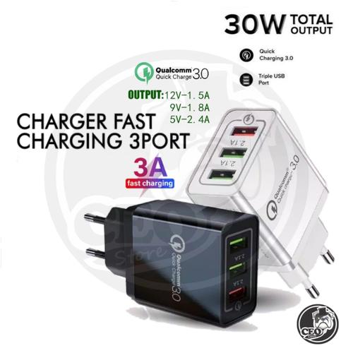 Jual Charger 3 Port Qualcomm Quick Charge 3.0 Adaptor Fast Charging ...