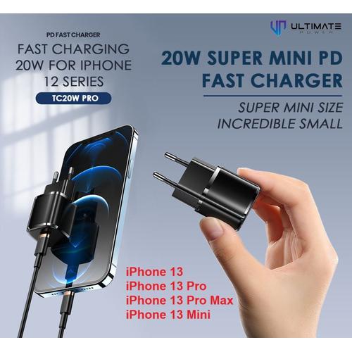 Jual Ultimate iPhone 13 Pro Max Adapter Super Mini 20W PD Fast Charging ...