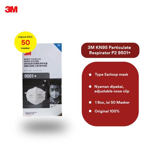 Promo 3M 9501+ Masker KN95 Particulate Respirator P2 - 1 Box ( 50 ...