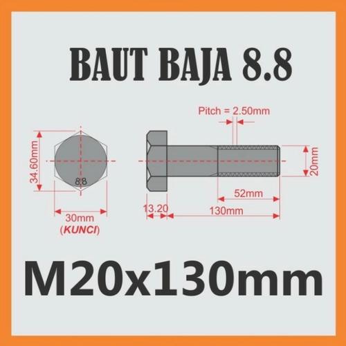 Jual baut mur baja 8.8 hitam M20 x 130mm / hex bolt nut m20x13cm murah - Jakarta Pusat - aretha ...