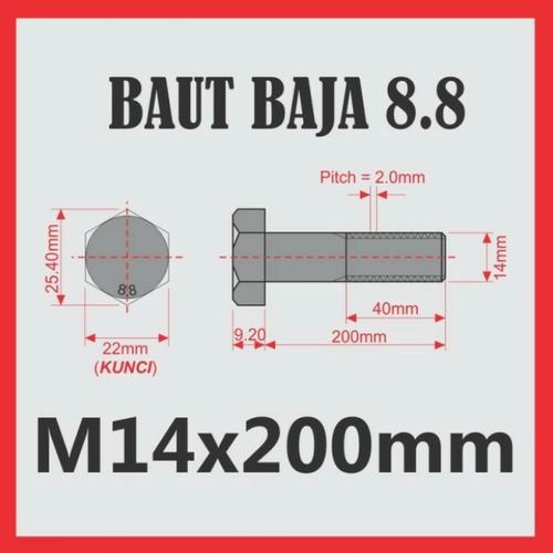 Jual baut mur baja 8.8 hitam m14 x 200mm / hex bolt nut m14x20cm.murah ...