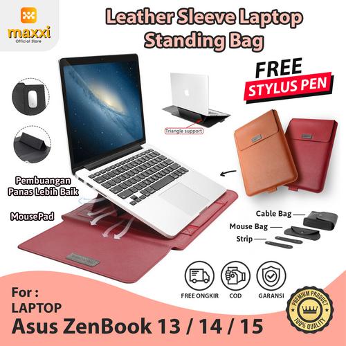 Jual Asus ZenBook 13 14 15 Leather Bag Cover Sleeve Stand Case Tas ...