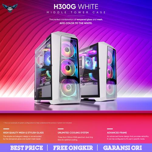 Promo CASE ABKO HELIOS H300G WHITE | 3 Fan RGB ATX Temper Casing ...